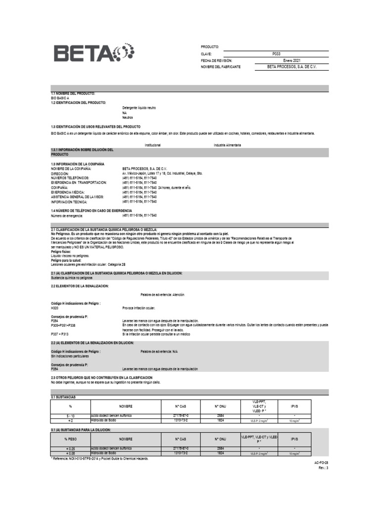 HDS Bio Basic A P033 | PDF