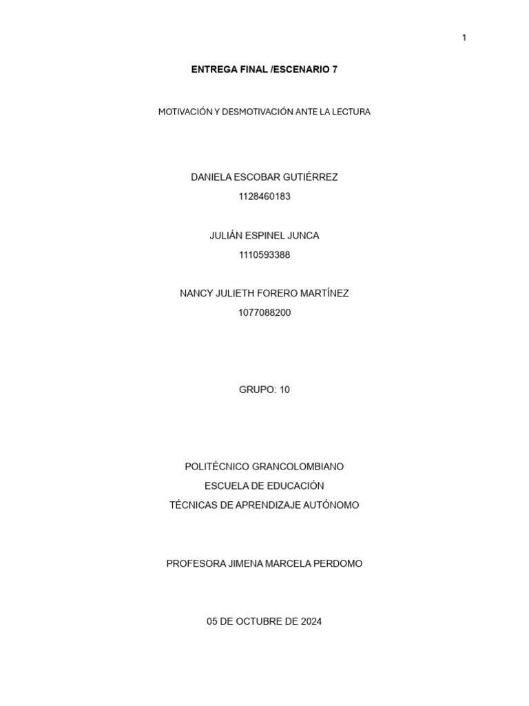 ENTREGA FINAL - ESCENARIO 7 - Tecnicas de Aprendizaje Autonomo | PDF
