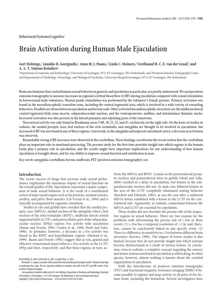 Brain Activation During Human Male Ejaculation | PDF | Cerebellum ...