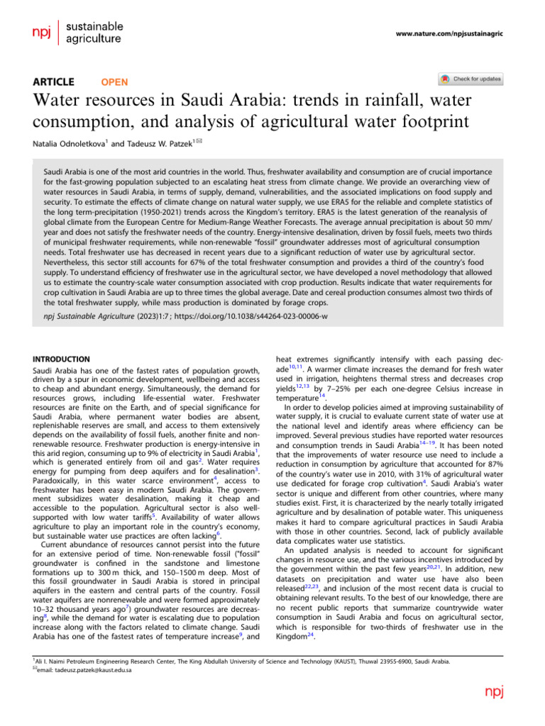 Water Resources in Saudi Arabia: Trends in Rainfall, Water Consumption ...