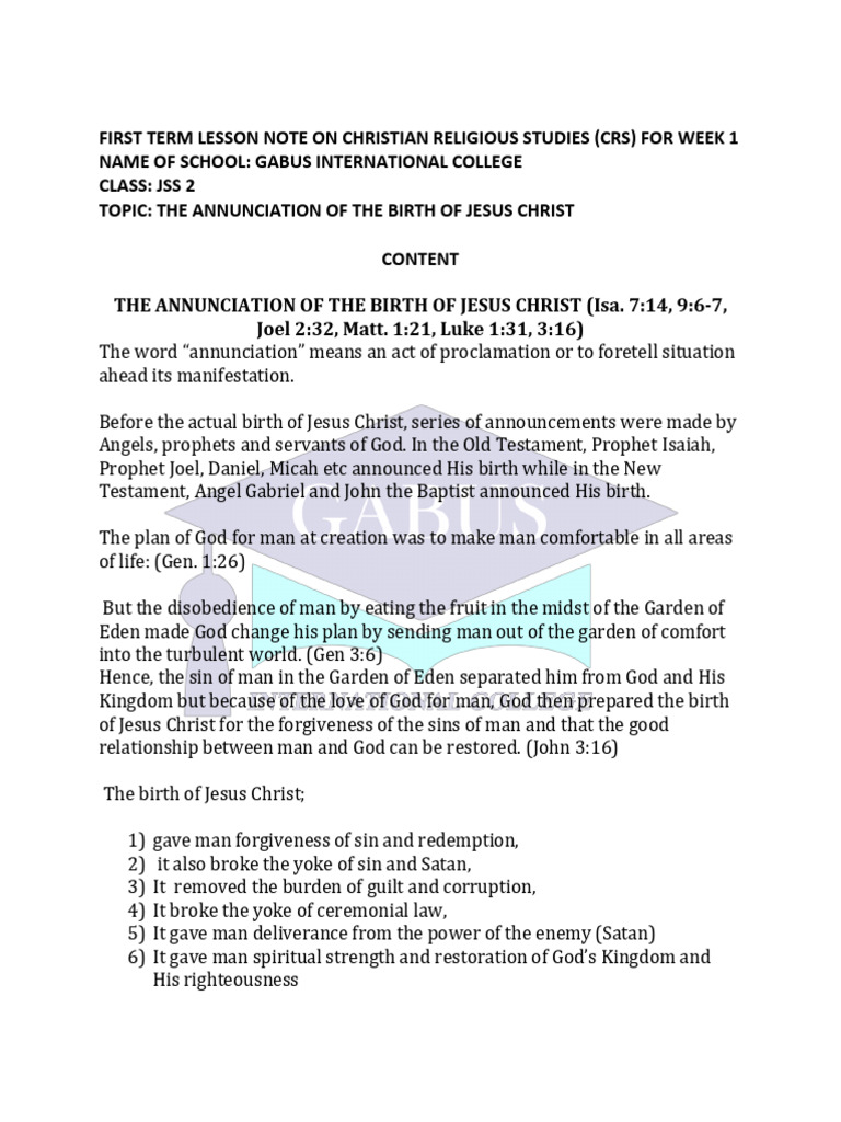 Jss 2 All Crs Lesson Note - 1st Term | PDF | Nativity Of Jesus ...