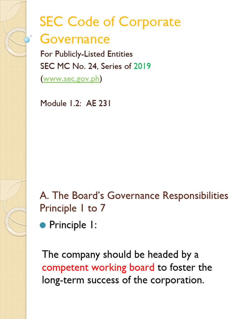 SEC Code of Corporate Governance | PDF