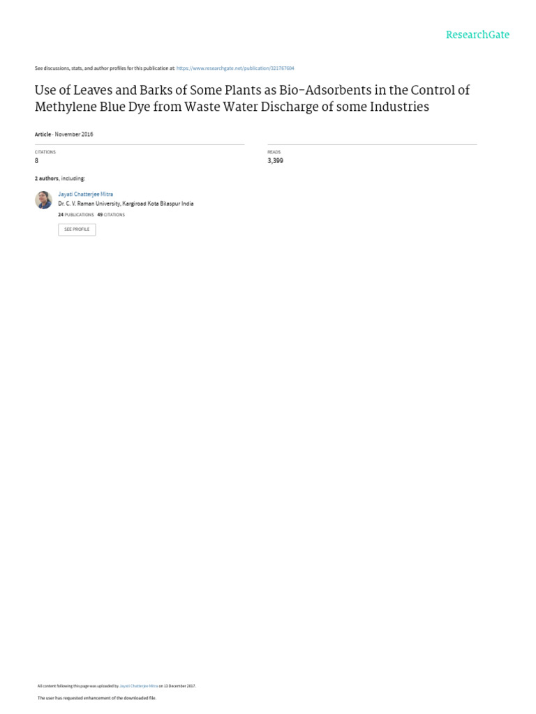 Use of Leaves and Barks of Some Plants As Bio-Adsorbents in The Control ...