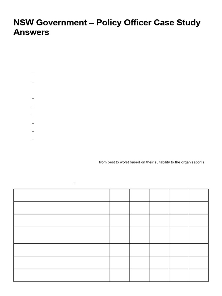 NSW Government - Policy Officer Case Study Answers: Task 1 | PDF