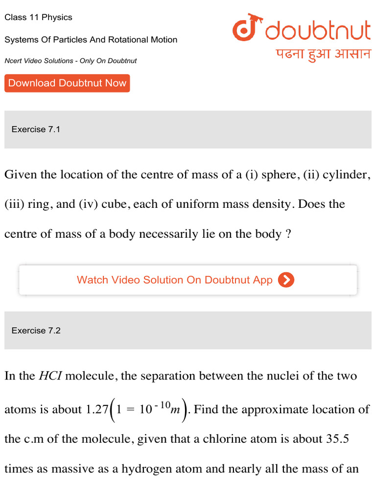 Ncert Class 11 Physics Systems of Particles and Rotational Motion | PDF