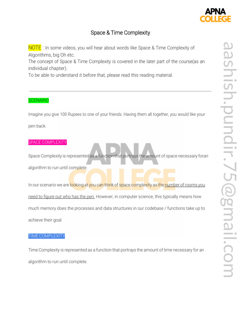 Space & Time Complexity | PDF