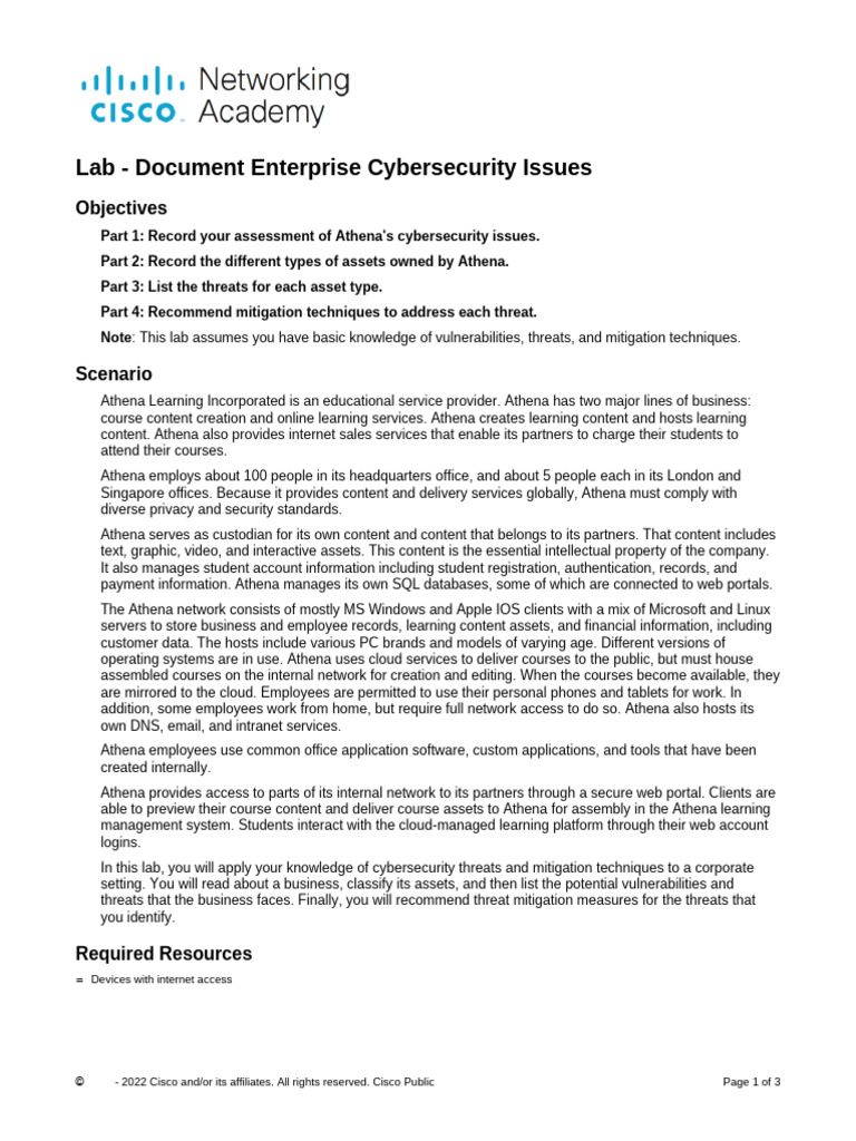 11.3.5 Lab - Document Enterprise Cybersecurity Issues | PDF | Computers ...