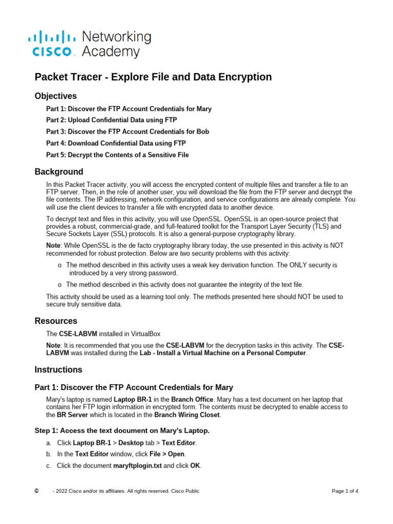 10.1.15 Packet Tracer - Explore File and Data Encryption | PDF | File ...