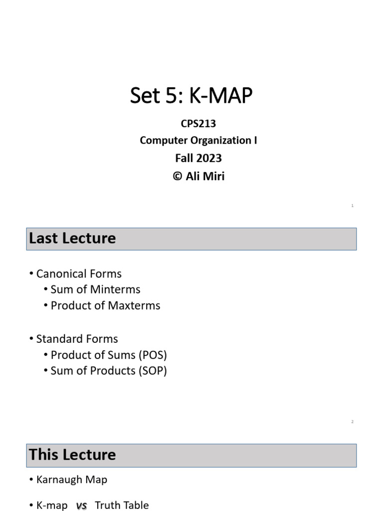 Set 5: K-MAP: Fall 2023 © Ali Miri | PDF