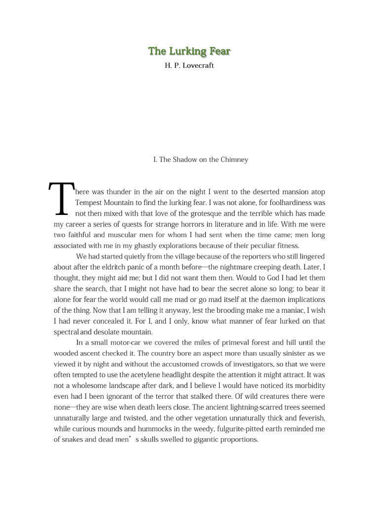The Lurking Fear Author H. P. Lovecraft | PDF