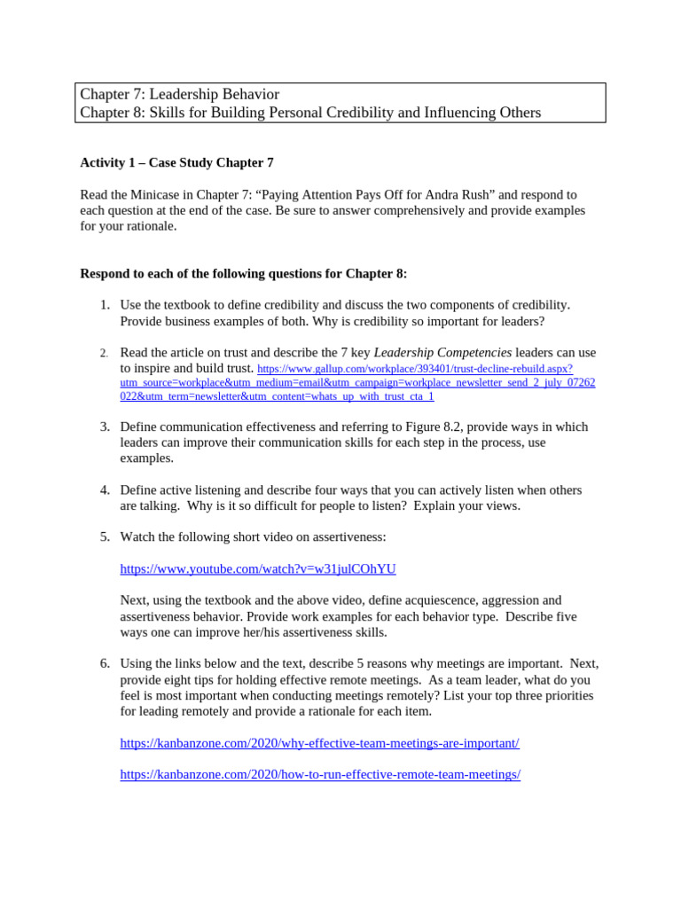 Chapter 7: Leadership Behavior Chapter 8: Skills For Building Personal ...