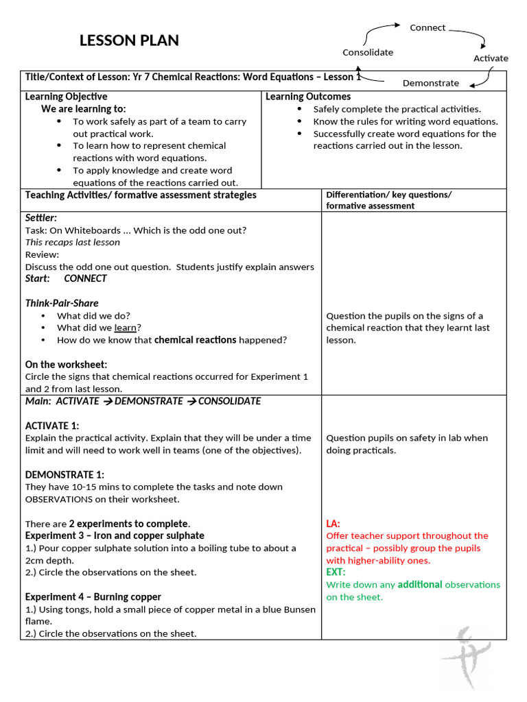 Year 7 Word Equations - Lesson 1 - ESC | PDF | Learning | Cognition