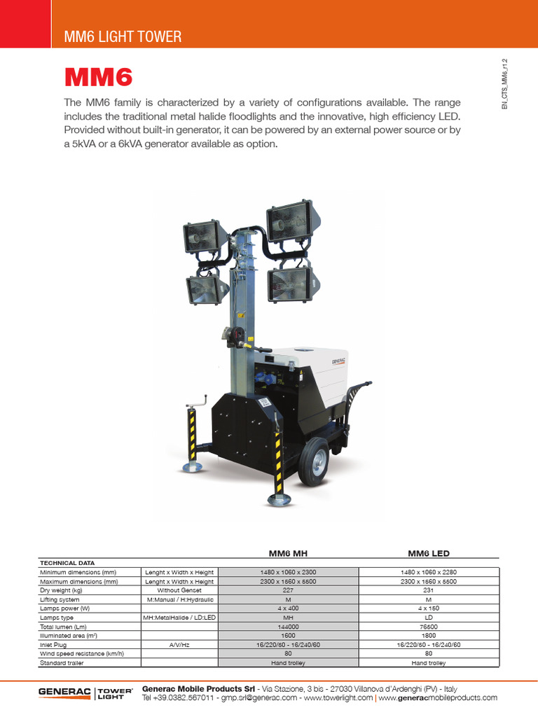 mm6_esite, Generac light tower, catalogue | PDF