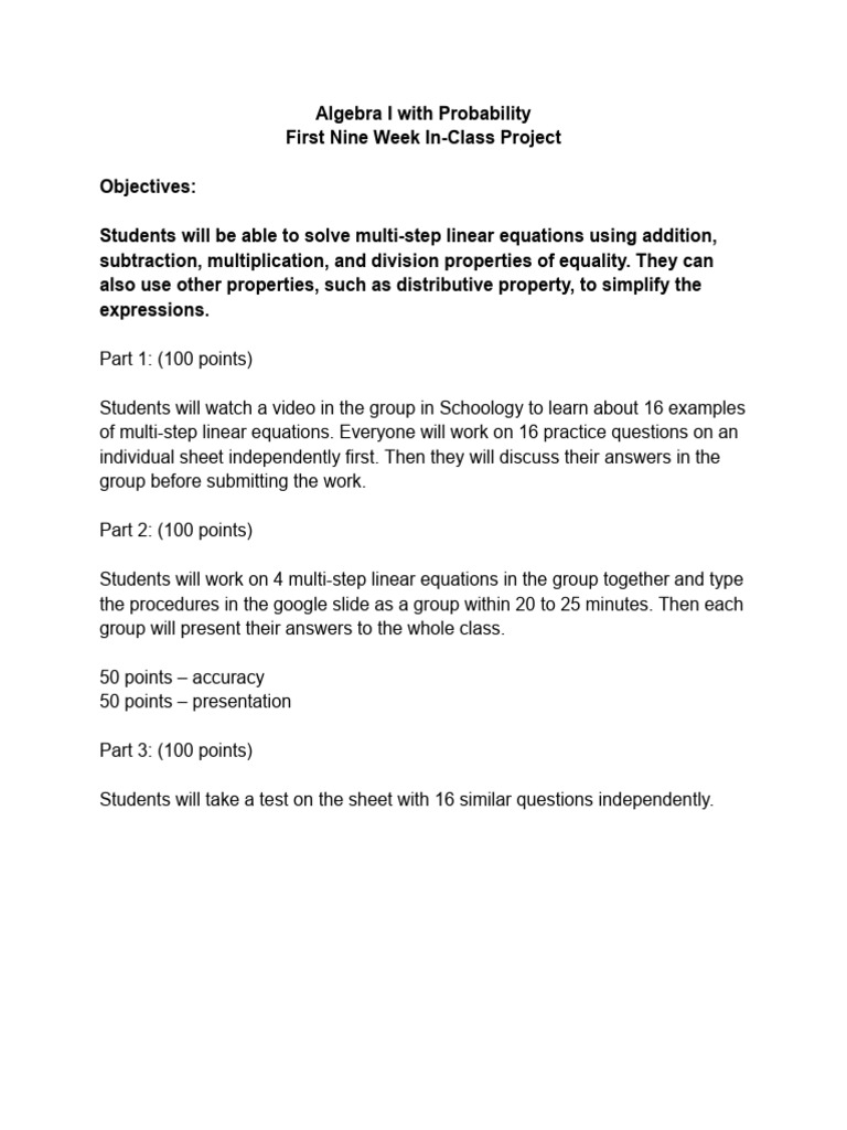 Algebra+I+With+Probability+in Class+Project | PDF