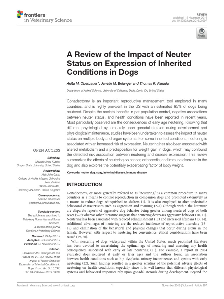 2019 A Review of The Impact of Neuter Status On Expression of Inherited ...