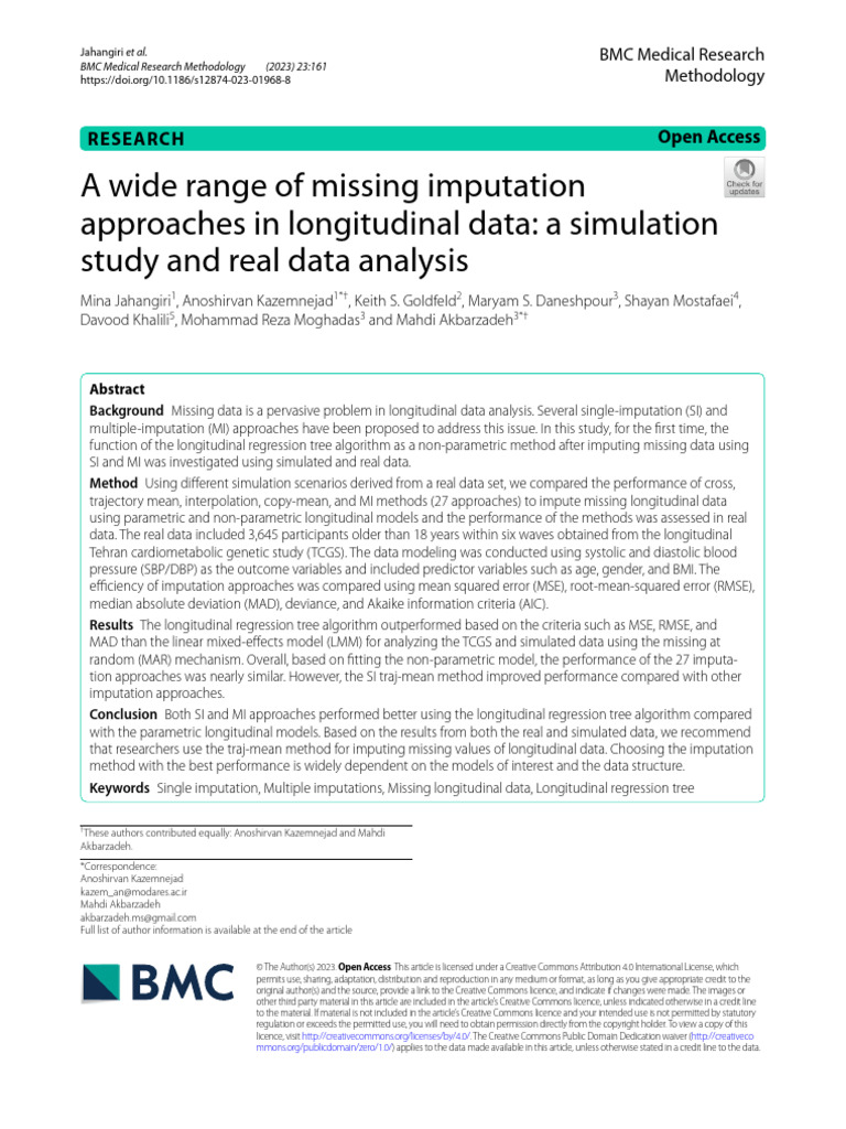 A Wide Range of Missing Imputation in Longitudinal Data | PDF