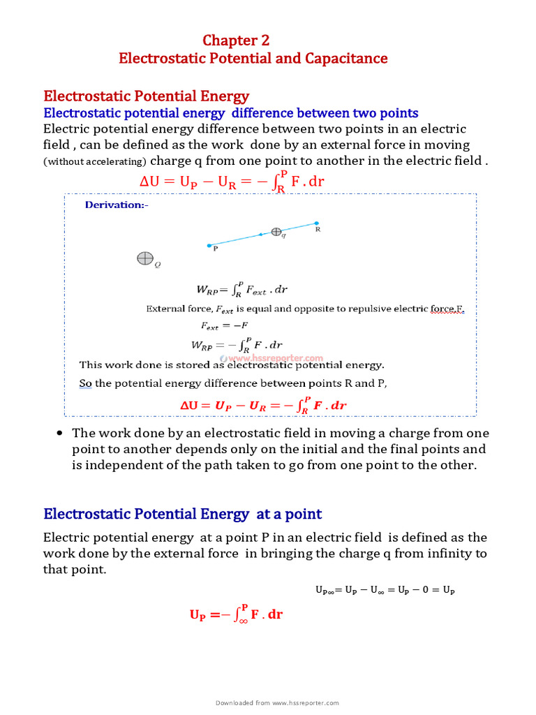 Electric Potential and Capacitance Notes | PDF