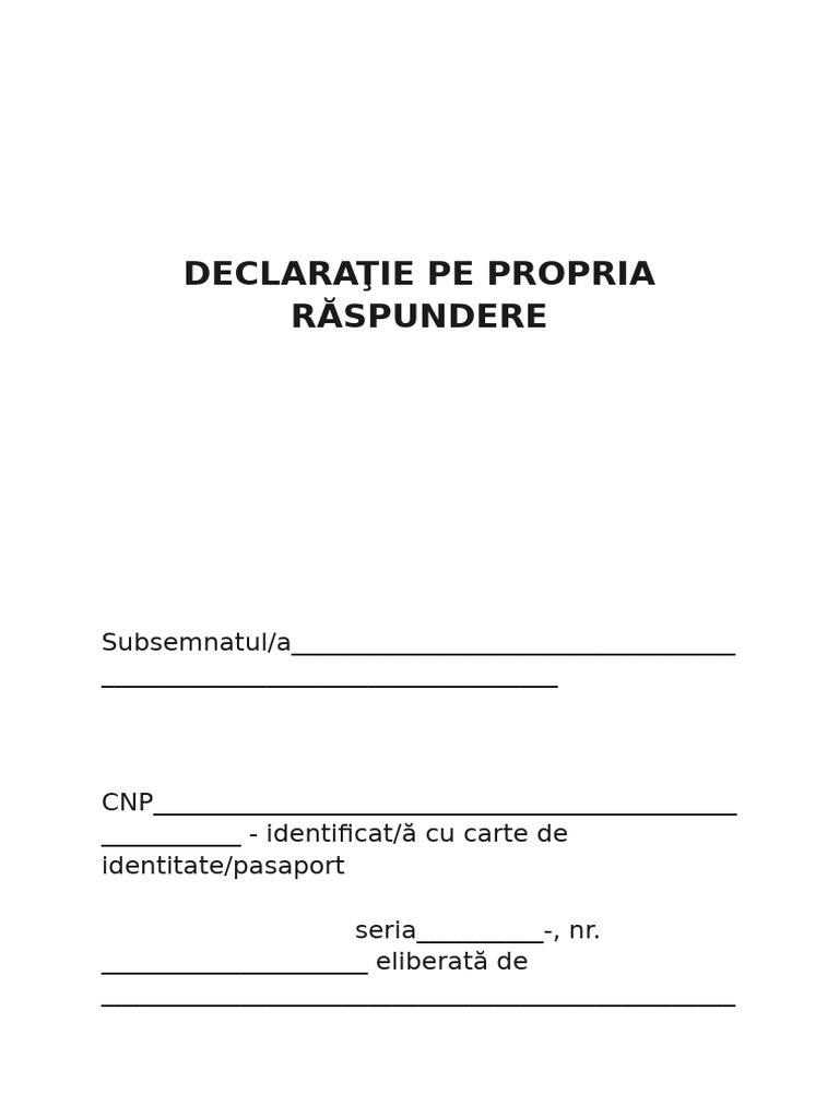 DECLARATIE PROPRIE RASPUNDERE | PDF