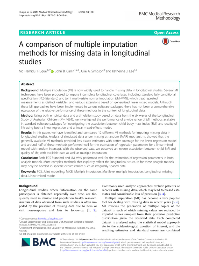 A Comparison of Multiple Imputation Tecnhiques For Longitudinal Studies | PDF