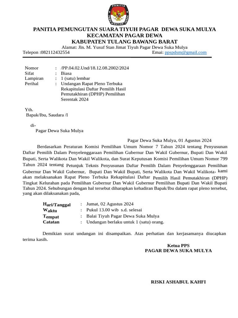 03 Draft Undangan DPHP PPS - PPK | PDF