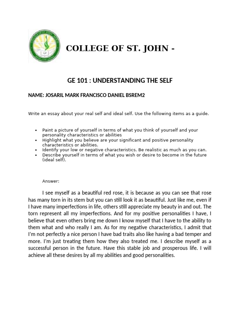 Ge 101 Understanding The Self Josaril Mark F Daniel | PDF