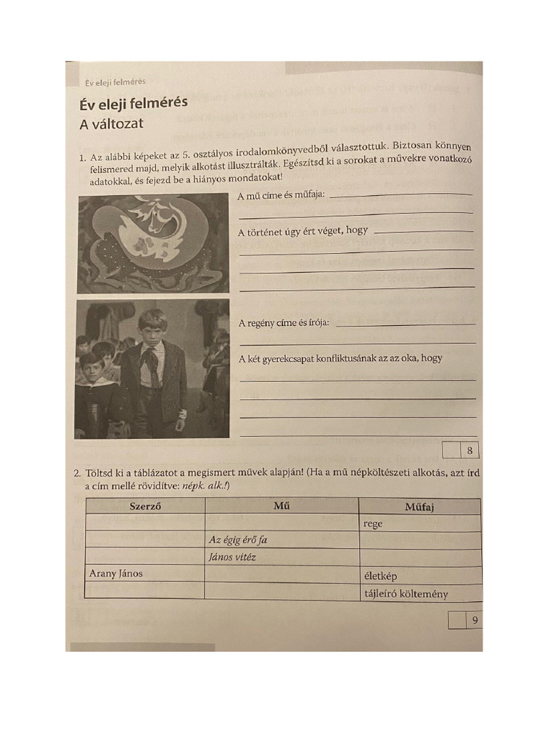 Felmérő 6 Osztály Magyar | PDF