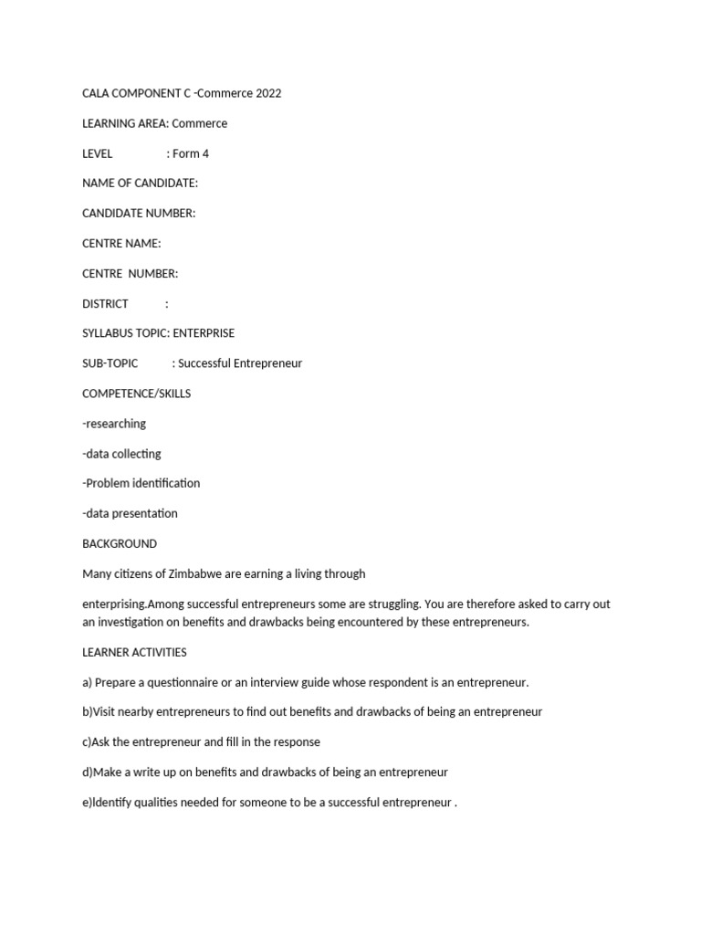 CALA COMPONENT C 2022 (Commerce) | PDF