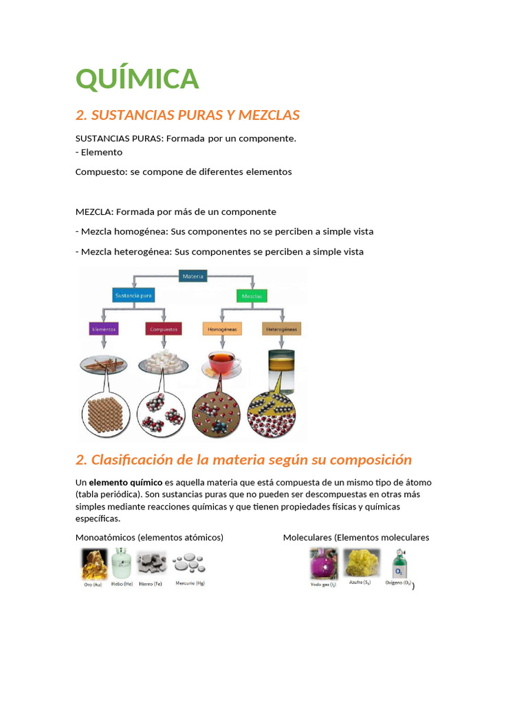 Tema 2 Química Sustancias Puras y Mezclas | PDF