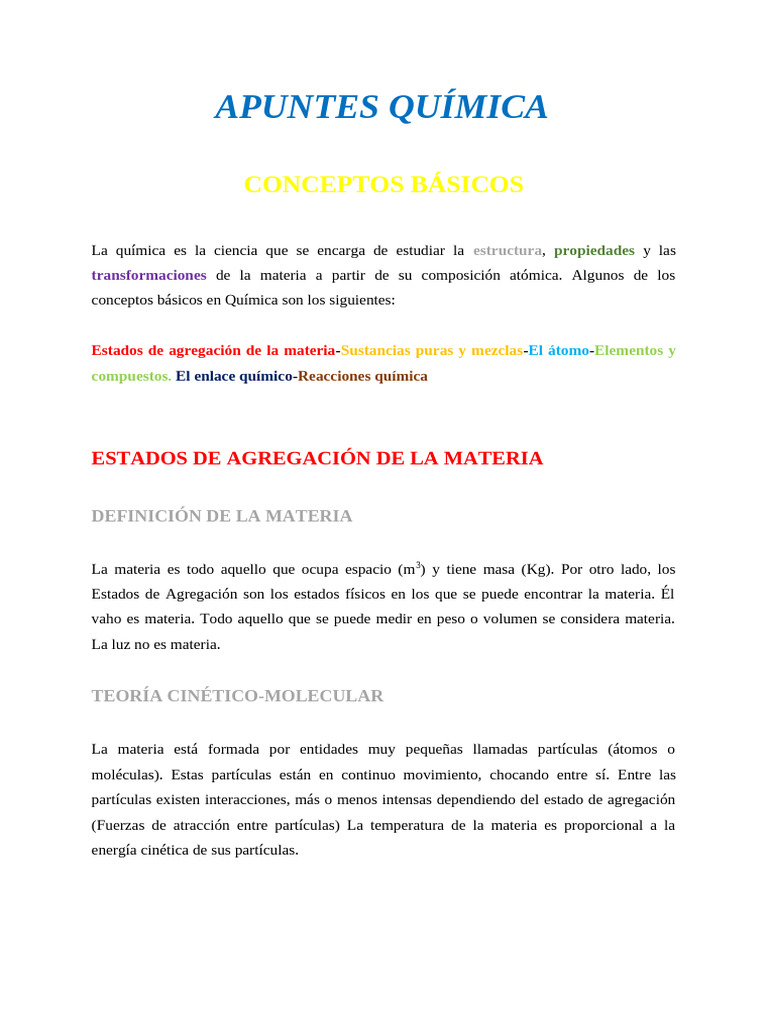 Tema 1 Química y estados de agregación | PDF