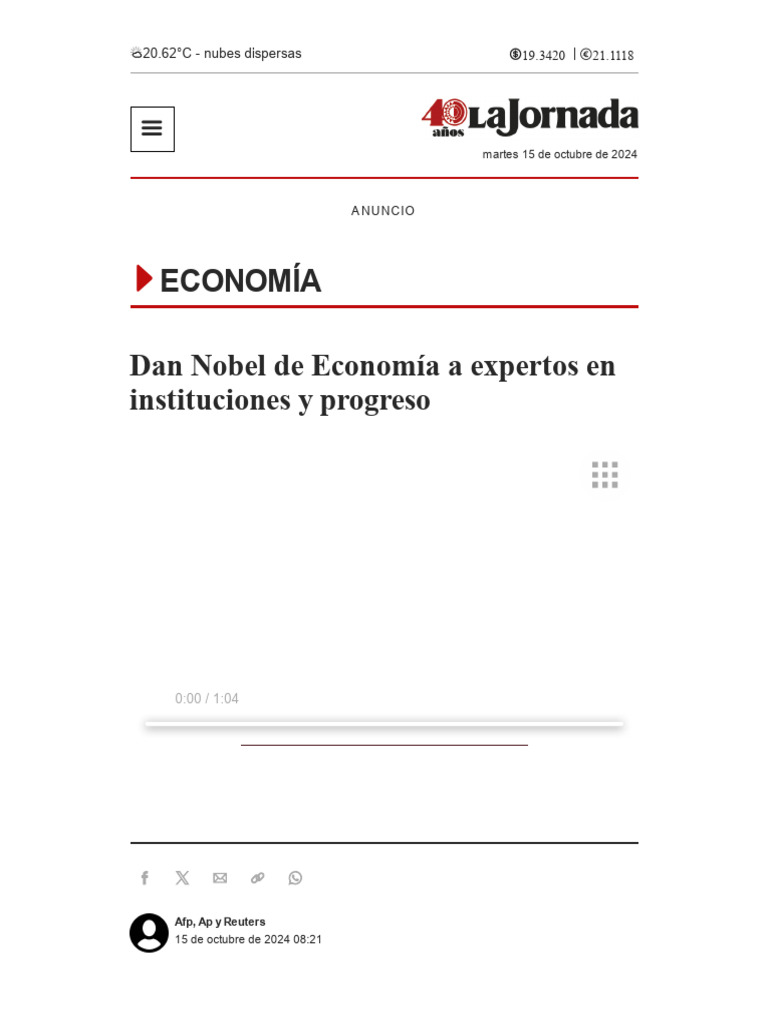 Nobel de Economía A Expertos en Instituciones y Progreso | PDF | premio Nobel