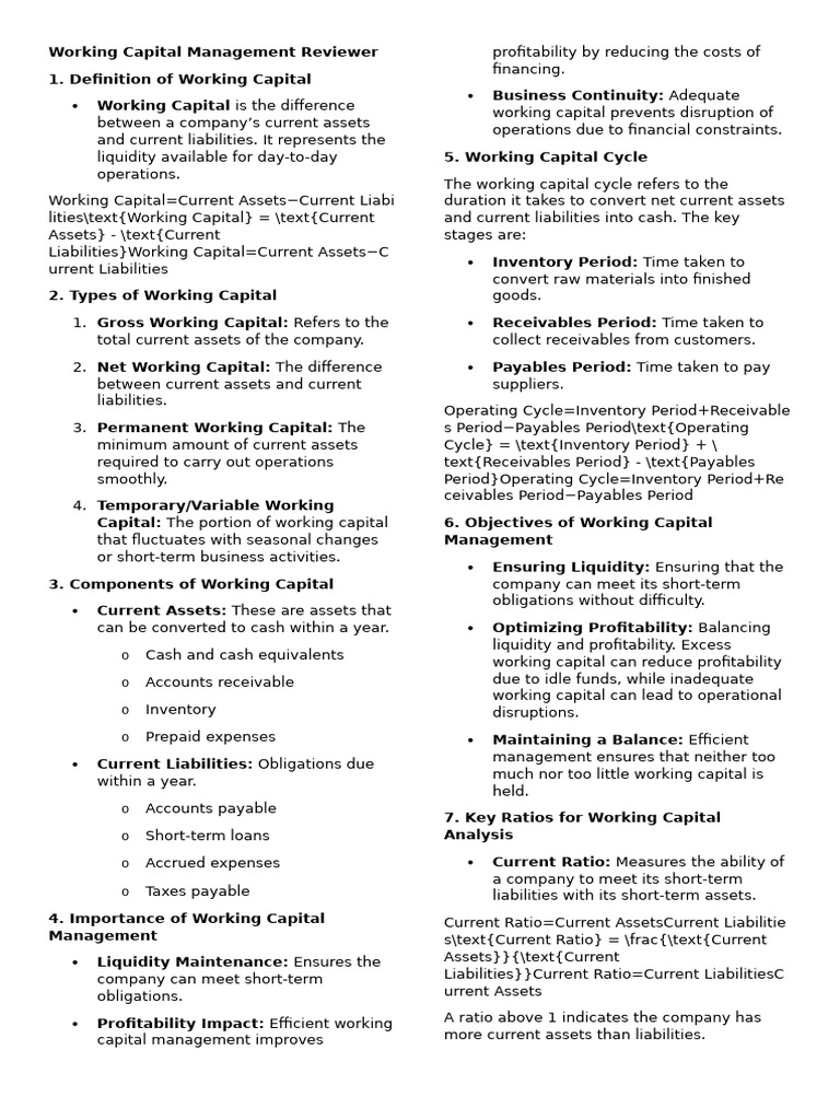 Working Capital Management Reviewer | PDF