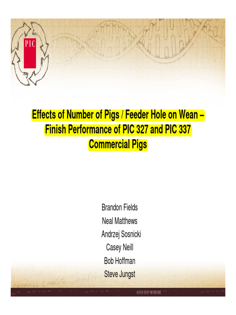 Effects of Number of Pigs / Feeder Hole On Wean - Finish Performance of ...
