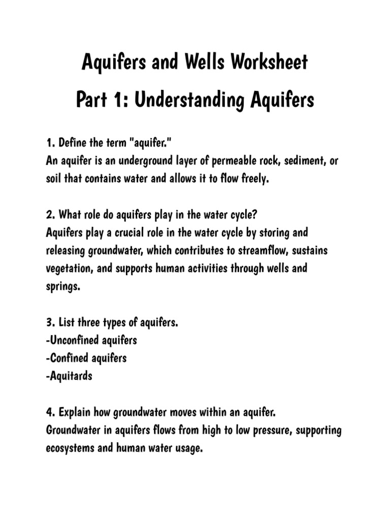 Lillian Diaz - Aquifers and Wells Worksheet | PDF