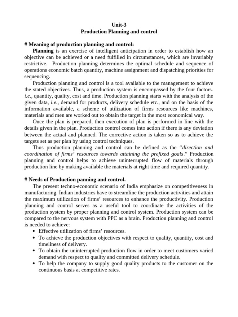 Unit 3-Prodn Planning & Control | PDF
