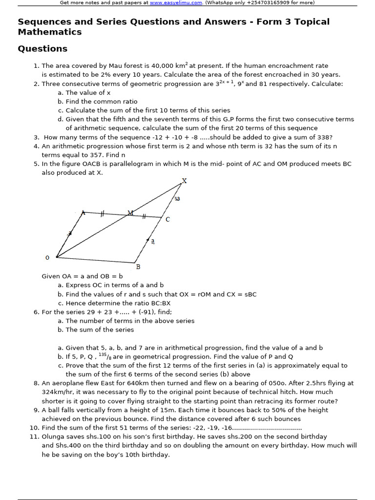 Sequences and Series Questions and Answers - Form 3 Topical Mathematics Questions | PDF