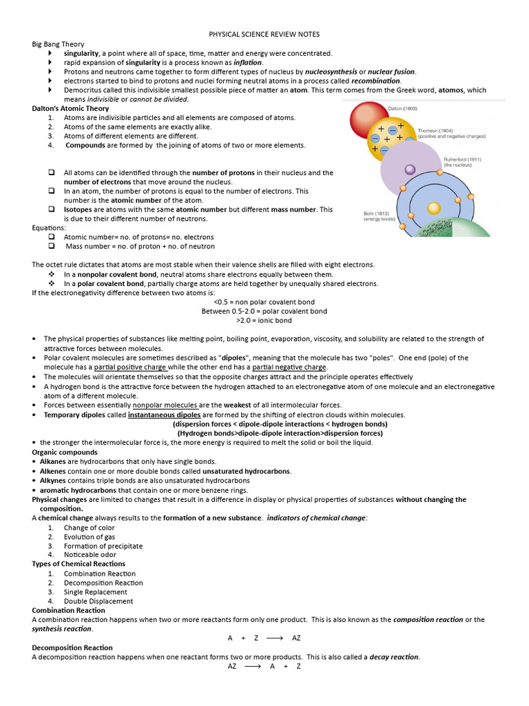 Physical Science Review Notes | PDF | Catalysis | Atoms