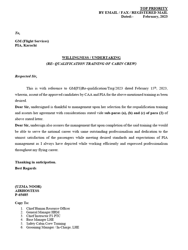 Willingness Letter | PDF