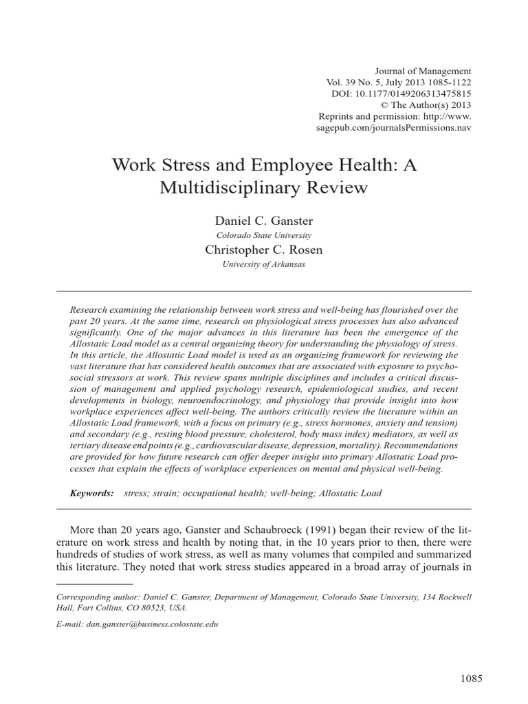 Work Stress and Employee Health: A Multidisciplinary Review: Daniel C ...