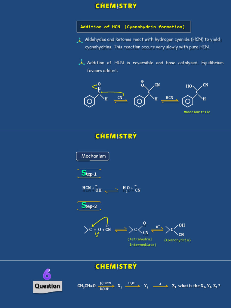 Addition of HCN (Cyanohydrin Formation) : O C H C CN O H C CN HO | PDF