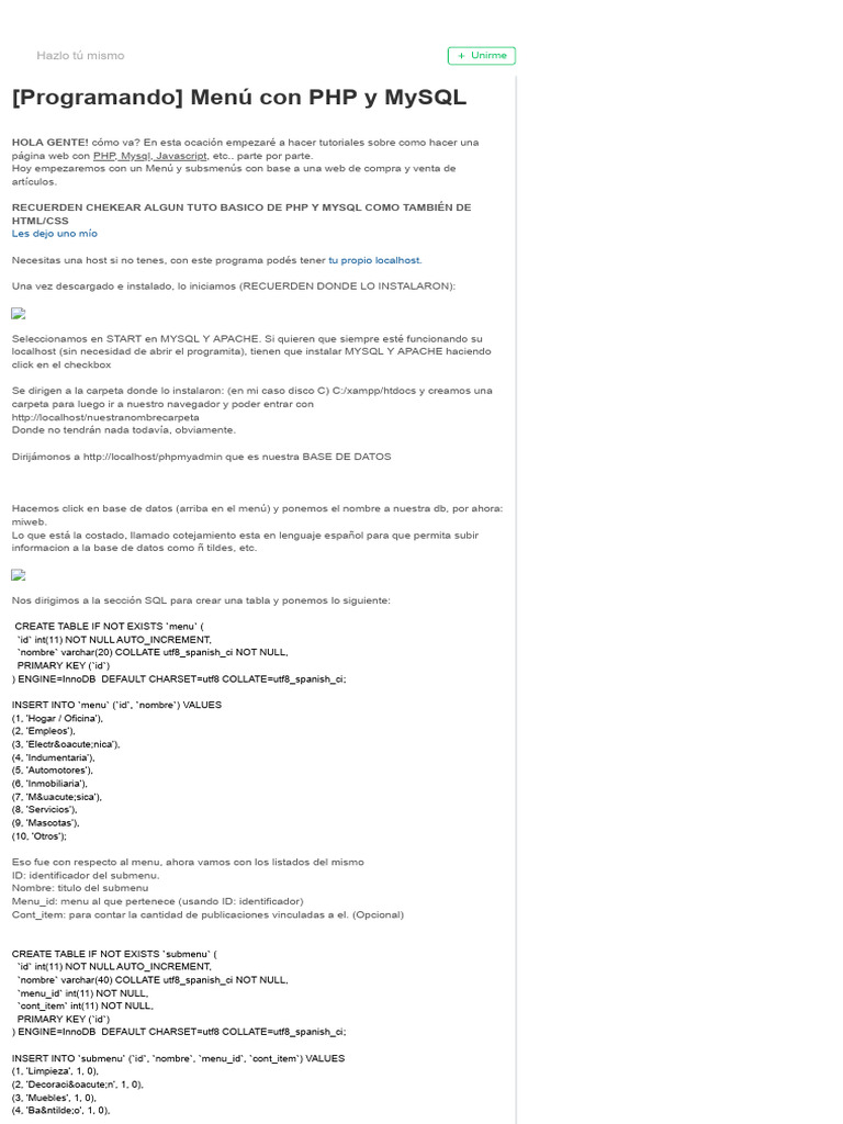 Menú Con PHP y MySQL | PDF | Php | Mi sql Menú Con PHP y MySQL | PDF | Php | Mi sql