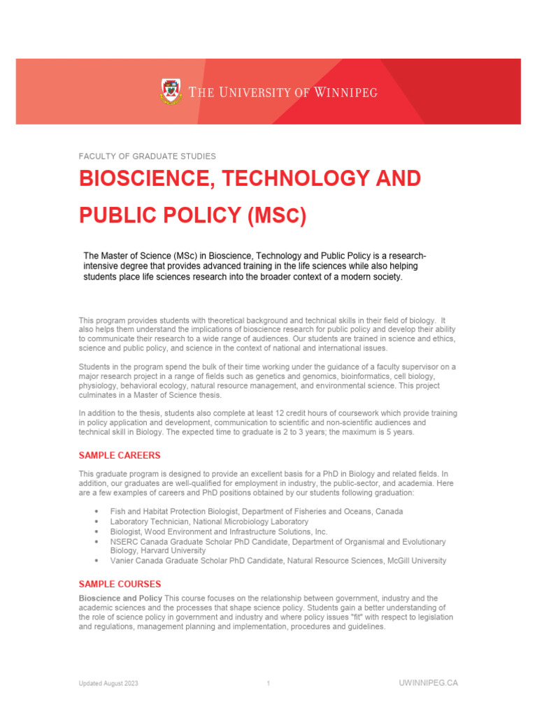 Factsheet MSC Bioscience Tech Policy | PDF