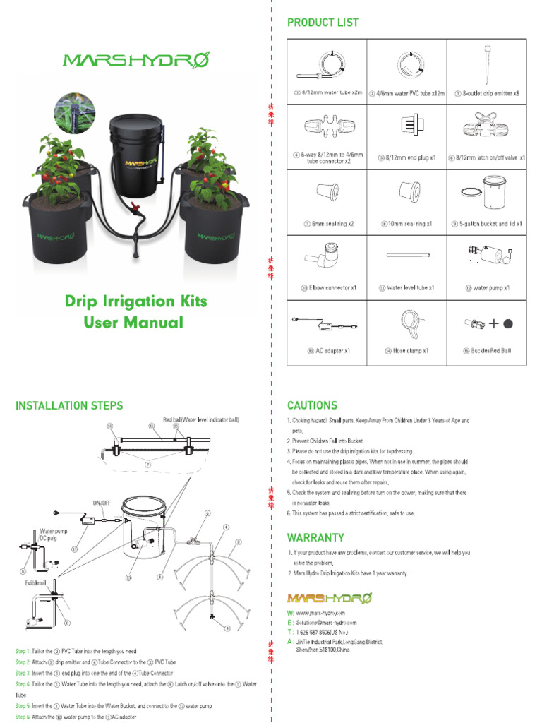 MARS Drip Irrigation Kit Watering System Manual | PDF