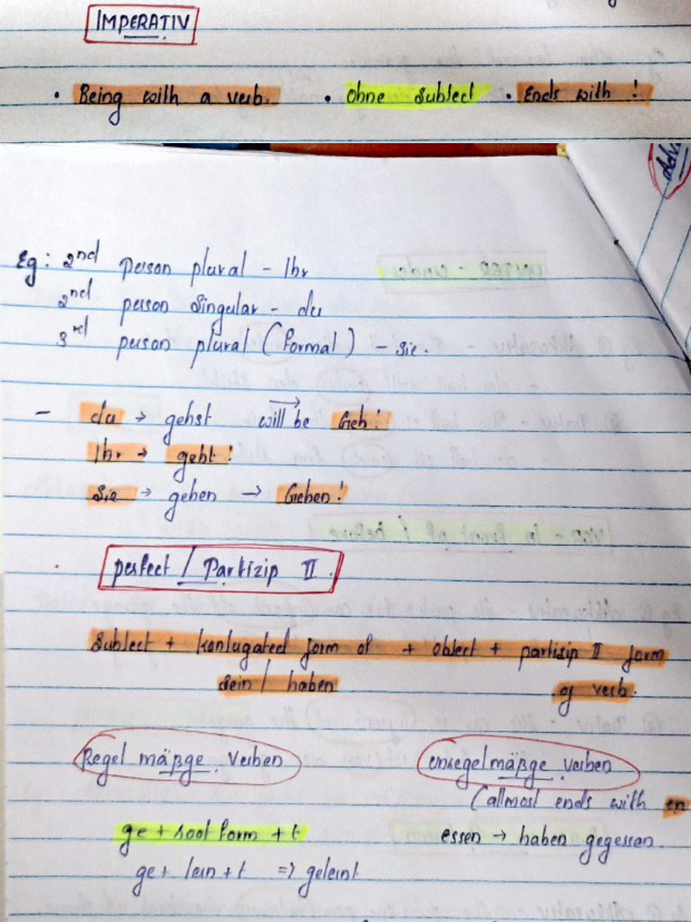 German Basic A1 Notes 07;Imperativ, Partizip 2 & Adverb | PDF