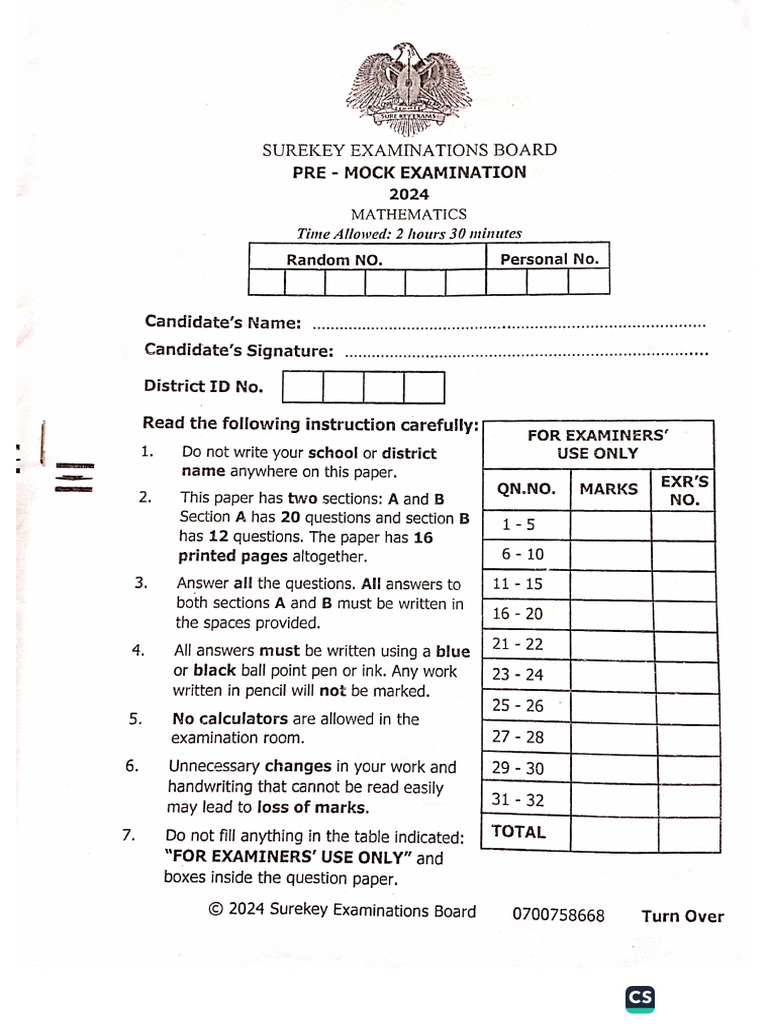 Surekey Pre Mock MTC | PDF