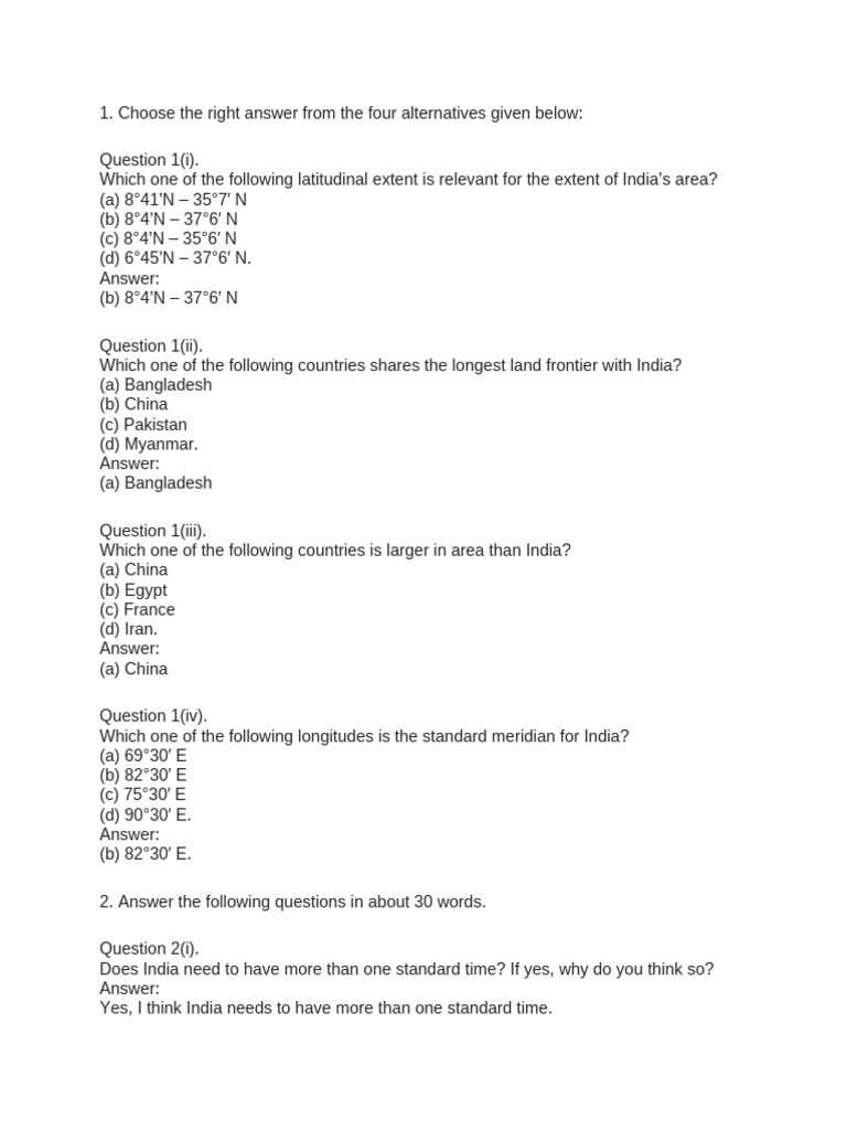 Geography India Physical Features Chapter 1 Q/A | PDF