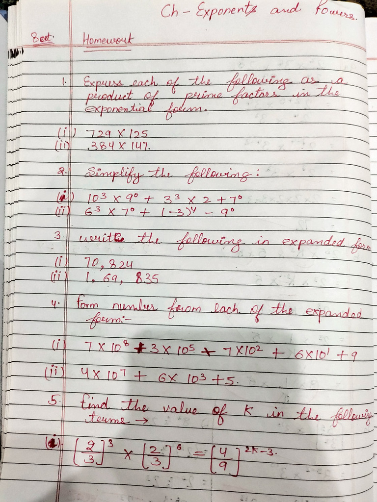 Exponents and Powers Test Class 7 | PDF