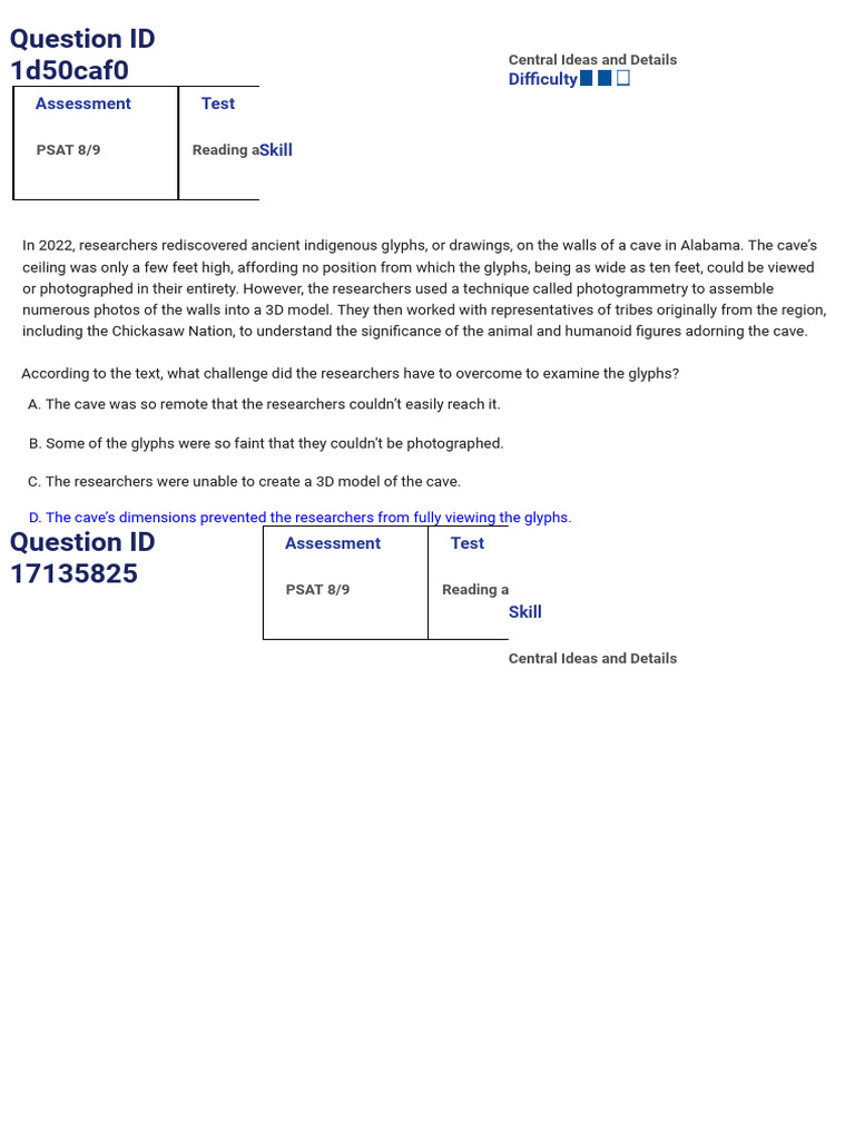 SQB PSAT 8 and 9 Central Ideas and Details (Excluded) | PDF