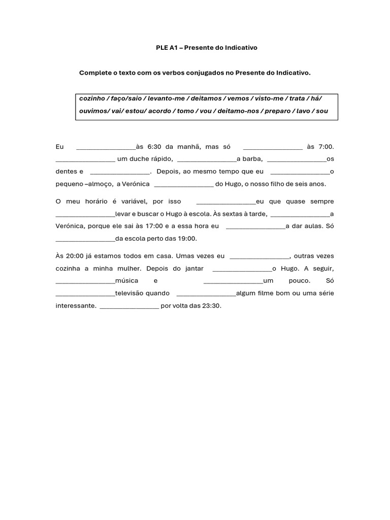 PLE A1 - A2 - Ficha Presente Do Indicativo - 3 | PDF