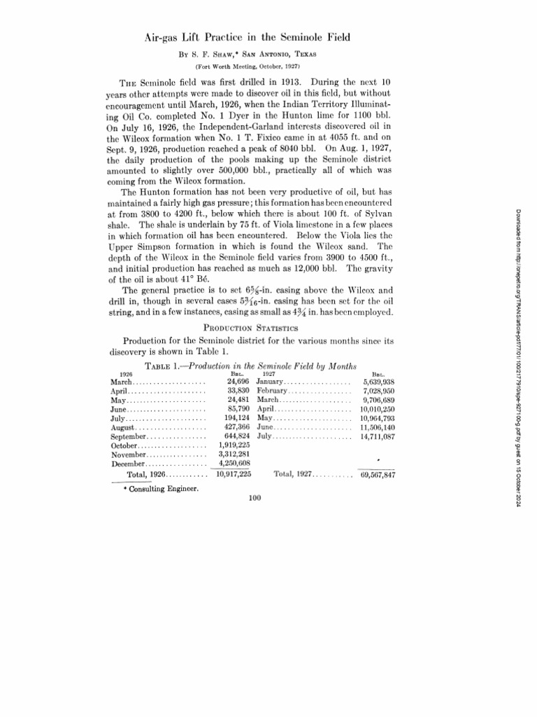Air-Gas Lift Practice in The Seminole Field | PDF | Gases | Mechanical Engineering