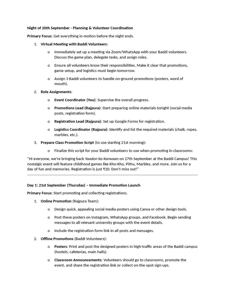 Baddi Event Planning & Volunteer Guide | PDF